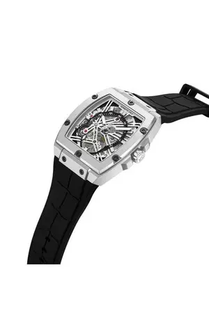 KENNETH COLE Skeleton Tonneau Automatic Strap Watch - Black