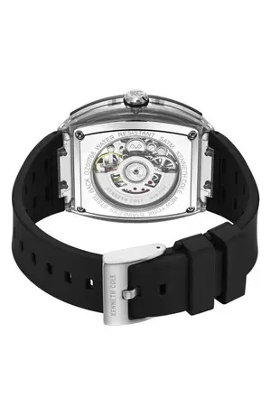 KENNETH COLE Skeleton Tonneau Automatic Strap Watch - Black