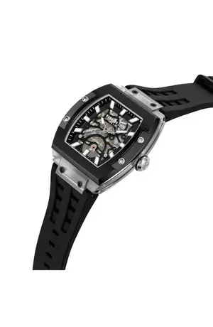 KENNETH COLE Skeleton Tonneau Automatic Strap Watch - Black