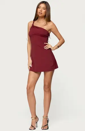 EDIKTED Saffey Knot One-shoulder Mini Dress