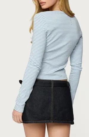 EDIKTED Striped Stretch Cotton Top - Blue-and-white