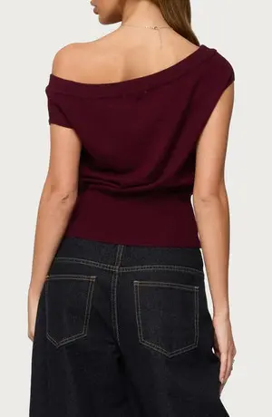 EDIKTED One-shoulder Knit Top - Wine