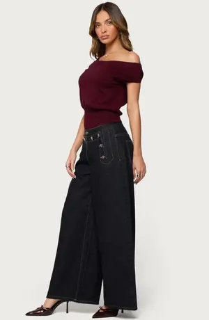 EDIKTED One-shoulder Knit Top - Wine