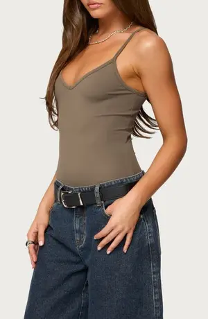 EDIKTED Fitted Bodysuit - Olive