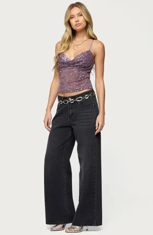 EDIKTED Sequin Layered Cowl Neck Lace Camisole