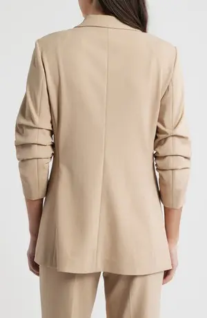 Anne Klein Scrunch Sleeve Open Front Jacket - Latte