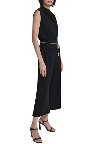 Karl Lagerfeld Jersey Jumpsuit With Faux Pearl Chain Belt