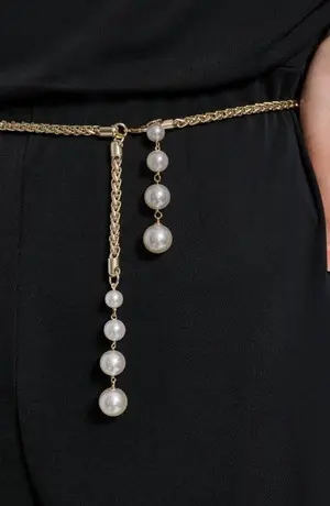 Karl Lagerfeld Jersey Jumpsuit With Faux Pearl Chain Belt