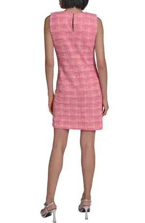 Karl Lagerfeld Metallic Tweed Shift Minidress - Hot Pink Soft White