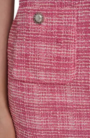 Karl Lagerfeld Metallic Tweed Shift Minidress - Hot Pink Soft White