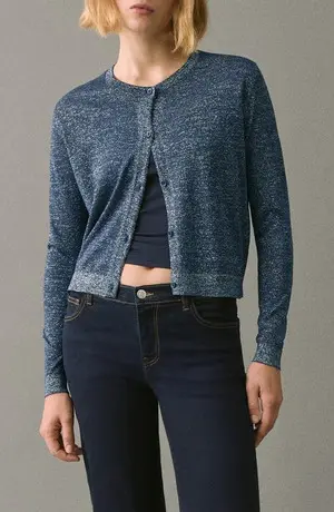 Mango Metallic Crewneck Cardigan - Navy