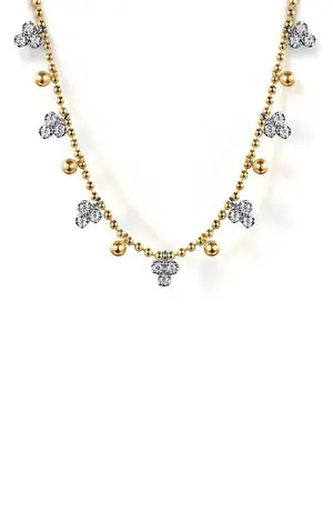 GABRIEL & CO. Diamond & Bead Droplet Necklace - Two Tone