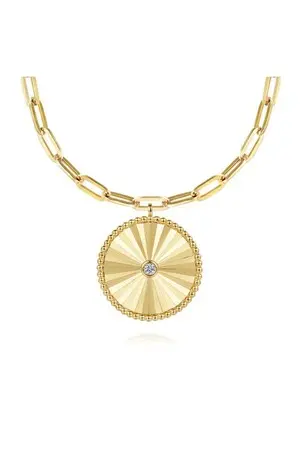 GABRIEL & CO. 14k Yellow Diamond Medallion Pendant Necklace - Gold