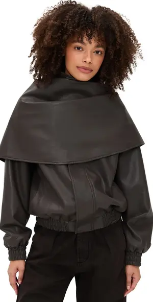 Pixie Market Faux Leather Bomber Jacket With Scarf