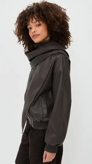 Pixie Market Faux Leather Bomber Jacket With Scarf