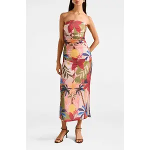 EVER NEW Strapless Ruched Mesh Maxi Dress - Havana Holiday