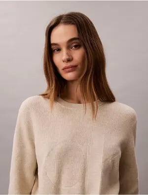 Calvin Klein Smooth Cotton Monogram Sweater - Vanilla Heather