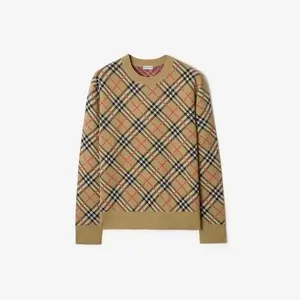 Burberry Check Cotton Wool Sweater Sand Beige