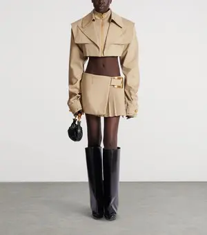 Balmain Cotton Gabardine Belted Mini Skirt - Beige