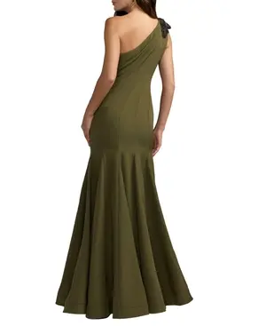 Mac Duggal Petite One Shoulder Trumpet Gown With Embellished Flower Detail - Olive