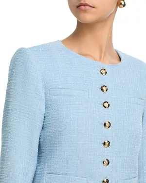 Aqua Multi Button Tweed Jacket - Sky Blue
