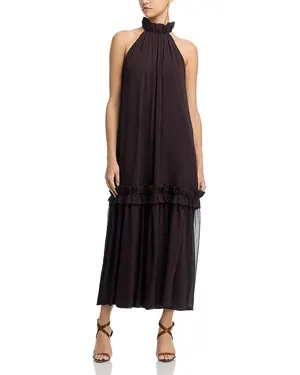 Aqua Halter Maxi Dress - Brown