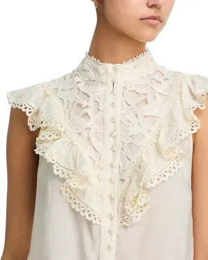 Aqua Lace Flutter Sleeve Top