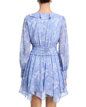 Aqua Paisley Long Sleeve Gathered Mini Dress