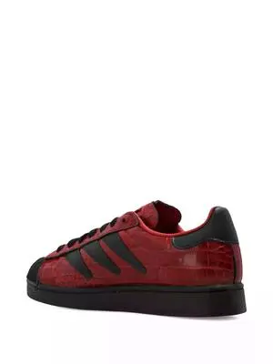Adidas Superstar Ii W Striped Crocodile-effect Sneakers - Red