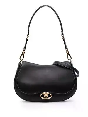 Valentino Garavani Medium Leather Flap Bag Satchel - Black