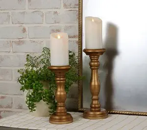HOME REFLECTIONS S/2 9' And 12' Pine And Wood Candle Holders - One-color