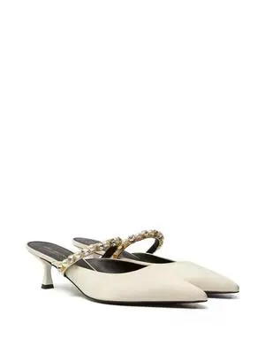 Stella McCartney Embellished Satin Kitten Heel Sandals - Neutrals
