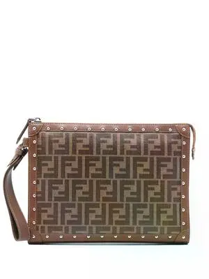 Fendi Studded Zucca Coated Canvas Clutch Bag - Brown