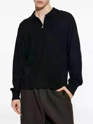 Officine Générale Zip Closure Wool Polo Shirt - Black