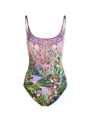 Camilla Embellished Floral-patterned One-piece Swimsuit - Pink
