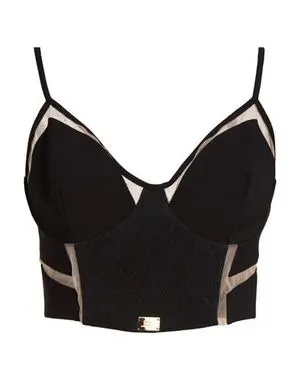 Elisabetta Franchi Cropped Jersey And Tulle Top - Black