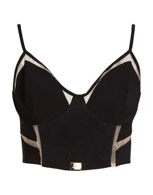 Elisabetta Franchi Cropped Jersey And Tulle Top - Black