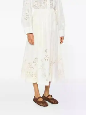 FORTE_FORTE Floral-embroidered Midi Skirt - Neutrals