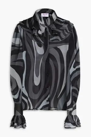 Emilio Pucci Printed Silk-georgette Ruffled Blouse