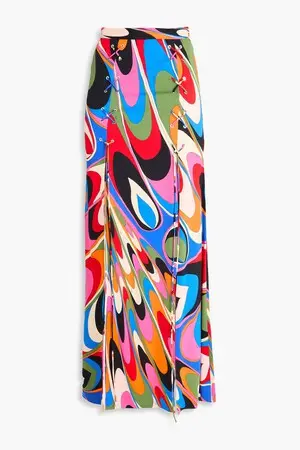 Emilio Pucci Printed Satin Maxi Skirt With Lace-up Detailing