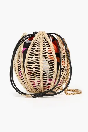 Emilio Pucci Printed Twill And Straw Bucket Bag