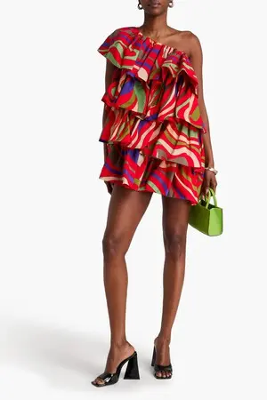 Emilio Pucci One-shoulder Printed Cotton-poplin Mini Dress