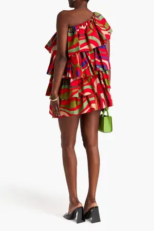 Emilio Pucci One-shoulder Printed Cotton-poplin Mini Dress