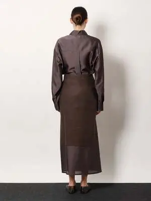 R2W Amora Linen Midi Skirt - Brown