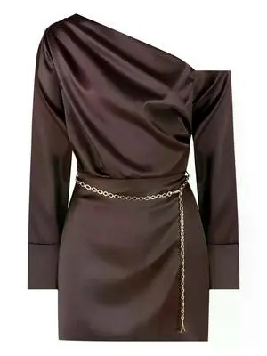 Manière De Voir One-shoulder Chain-belt Mini Dress - Brown