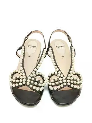Fendi Pearl Embellished Leather Sandals