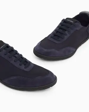 Giorgio Armani Asv Nylon And Suede Sneakers - Navy Blue