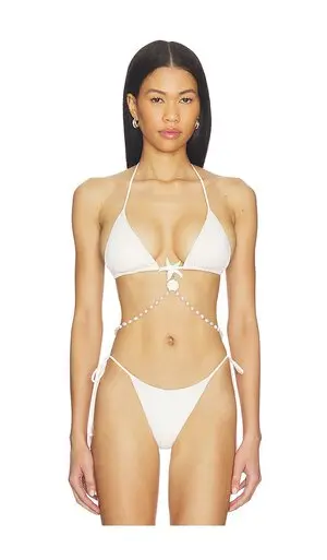 LESLIE AMON Pearl Bikini Top - White