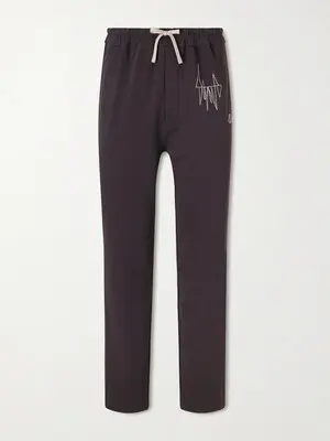 Rick Owens Moncler Straight-leg Logo-appliquéd Embroidered Cotton-jersey Sweatpants - Brown