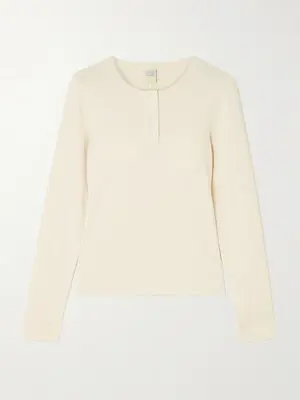 FLORE FLORE Jess Ribbed Organic Cotton-jersey Henley Top - Neutrals